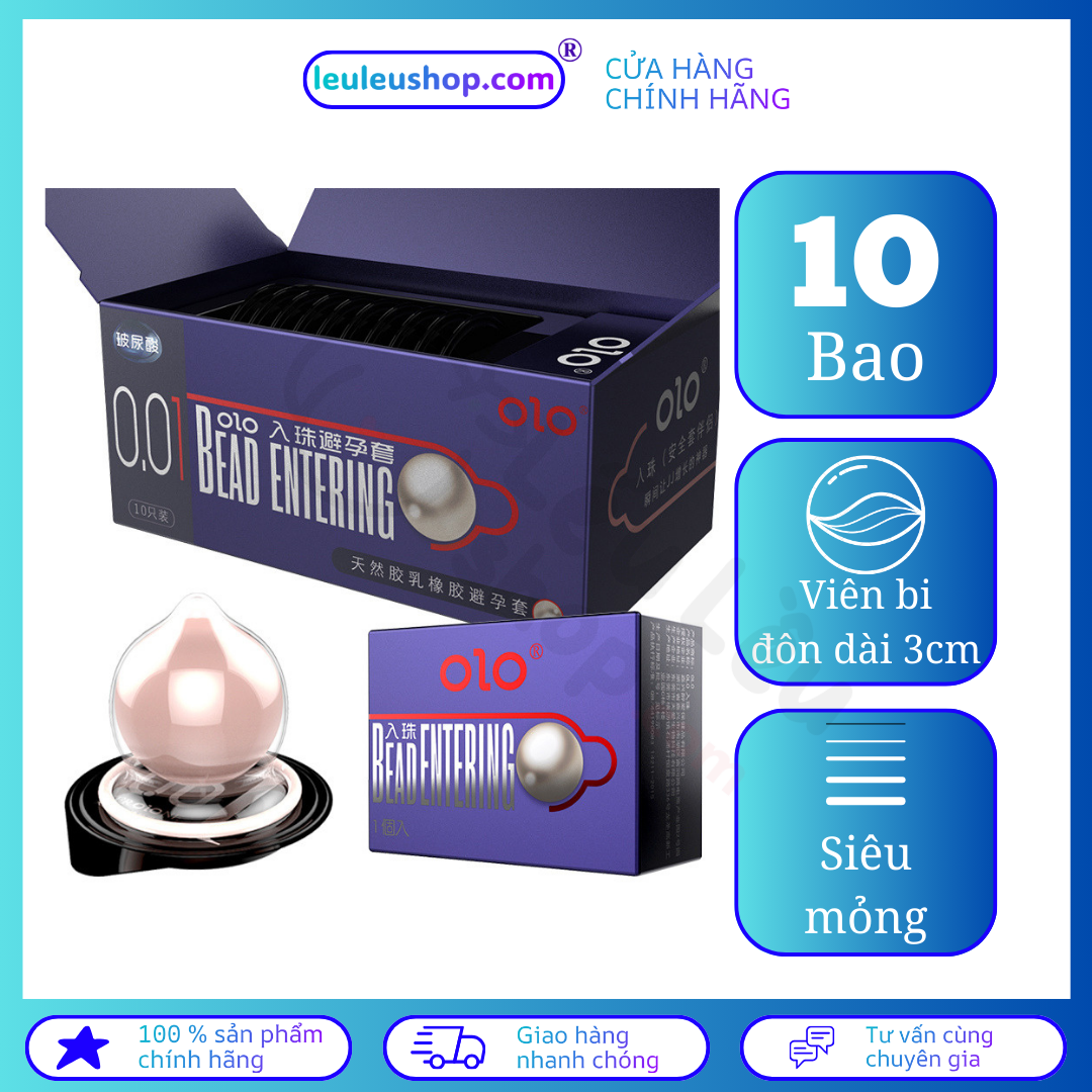 Bao cao su OLO 0.01 Bead Entering - Siêu mỏng, bi tăng thêm 3cm - Hộp 10 cái