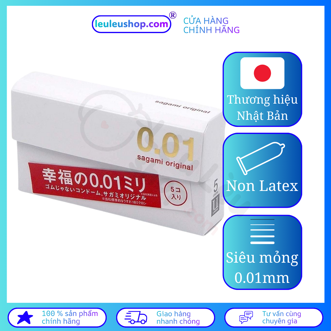 Bao cao su Sagami Original 0.01mm non Latex - Hộp 05 cái